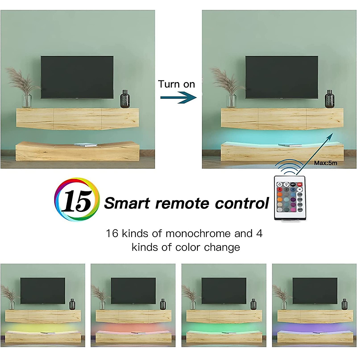 Wood Floating TV Stand for 55 Inch TV LED TV Console Wall Mounted Entertainment Center with Display Platform and 3 Drawers Media Table Cabinet for Living Room Oak