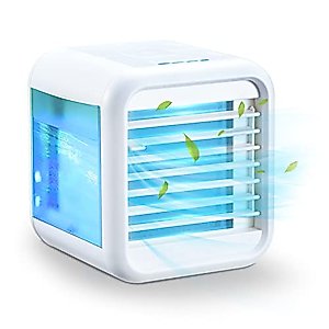 Portable Air Conditioner Fan, Personal Air Cooler with Icebox, USB Desk Fan with 3 Speeds, Evaporative Air Cooler for Home, Office & Outdoor Use, Mini Air Cooler, USB Charging, 7 Light Colors, Quiet