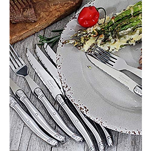 Laguiole 8-Piece Stainless Steel Forks & Steak Knife Set – 4 Steak Knives & 4 Steak Forks Silverware Set – Smooth Cut Serrated Knife Blade – Dishwasher Safe, Luxurious Steak Knives and Fork Set