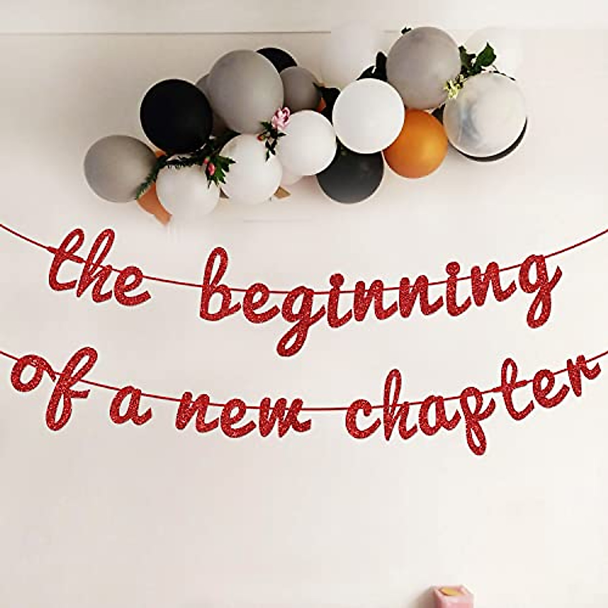 The Beginning of A New Chapter Banner - Adventure Awaits - Bunting Backdrops for Engagement/Graduation/Baby Shower/Retirement Party Decoration Supplies(Red)