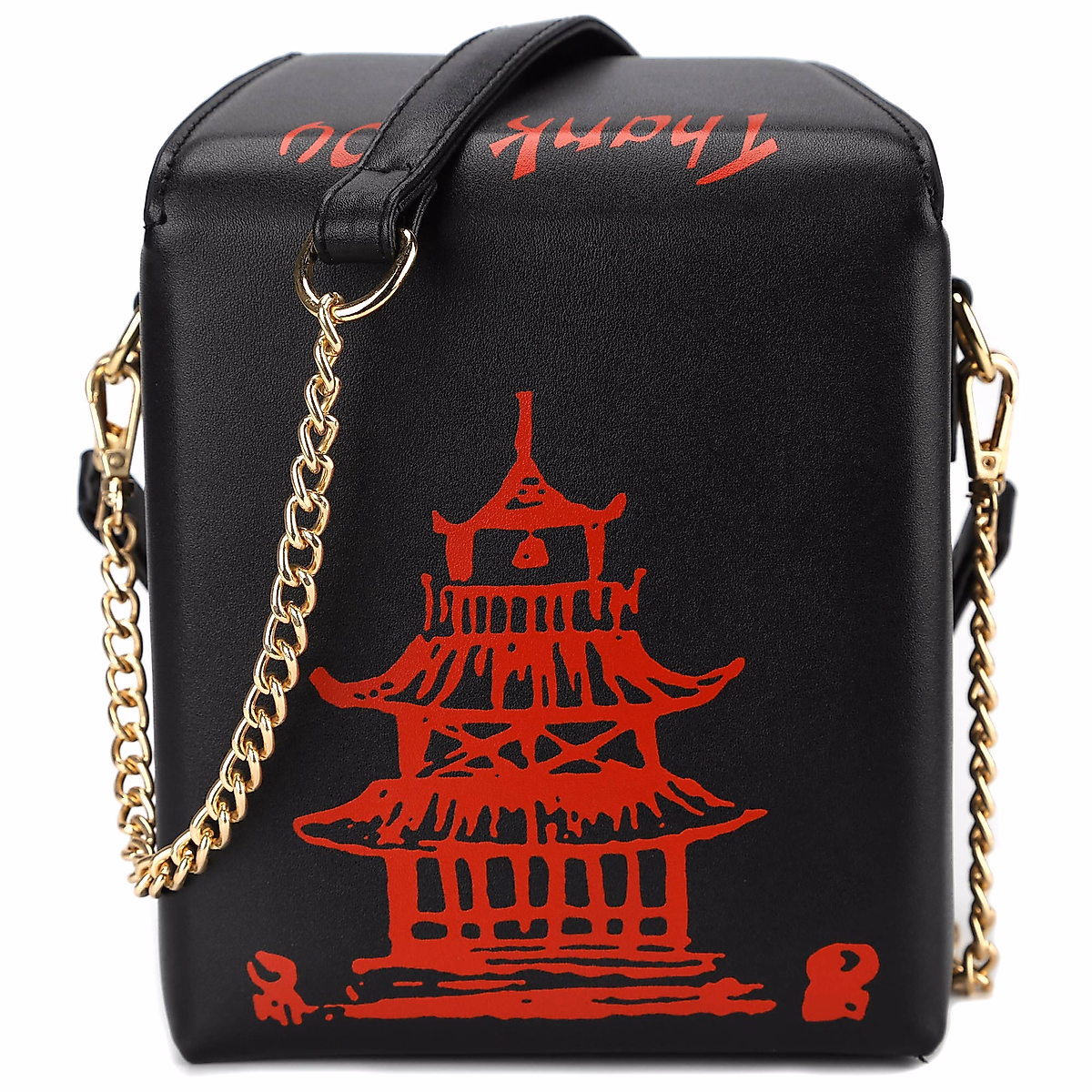 Ondeam Tower Print Crossbody Shoulder Bag,Pu Chinese Takeout Box Totes Purse for Women(Black)