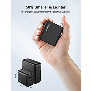 USB C Charger TECKNET 65W PD 3.0 GaN Charger Type C Foldable Adapter with 3-Port Fast Wall Charger Compatible for iPhone 14 Pro Max/14 Plus/13, MacBook Pro, iPad Pro, Switch, Galaxy S22/S21