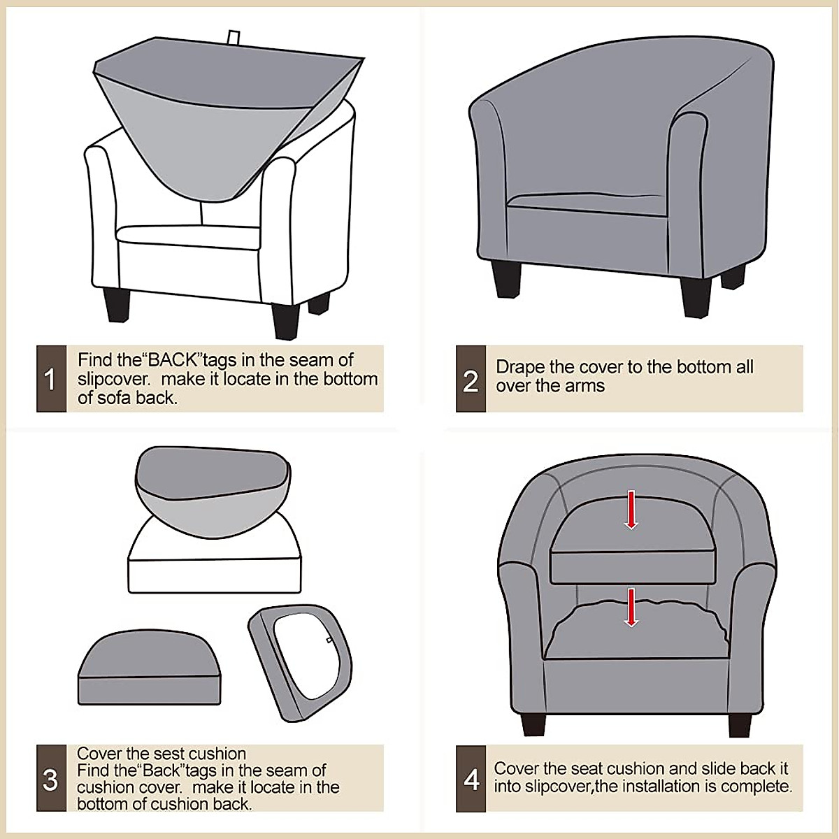 Lellen Club Chair Slipcover with Seat Cushion Cover Round Tub Accent Armchair Cover Reusable Sofa Stretch Covers for Living Room Bedroom Office Dining Room Barrel Chair Protector（Teal Suit ）