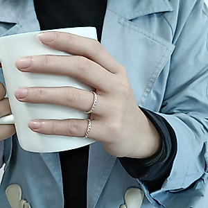 CANDYFANCY 2mm Thin Simple Cuban Chain Link Rings 925 Sterling Silver Filigree Cool Plain Minimalist Middle Finger Thumb Stacking Band Rings Size 2.5