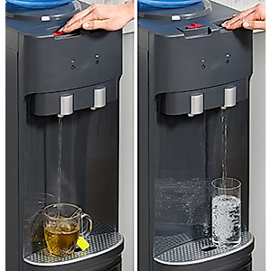 GE Top-Loading Hot and Cold Water Dispenser | 5 Gallon Water Cooler for Home or Office | 2 Temperature Settings | Taller 13" Dispenser Height | Freestanding with LED Night Light| Charcoal