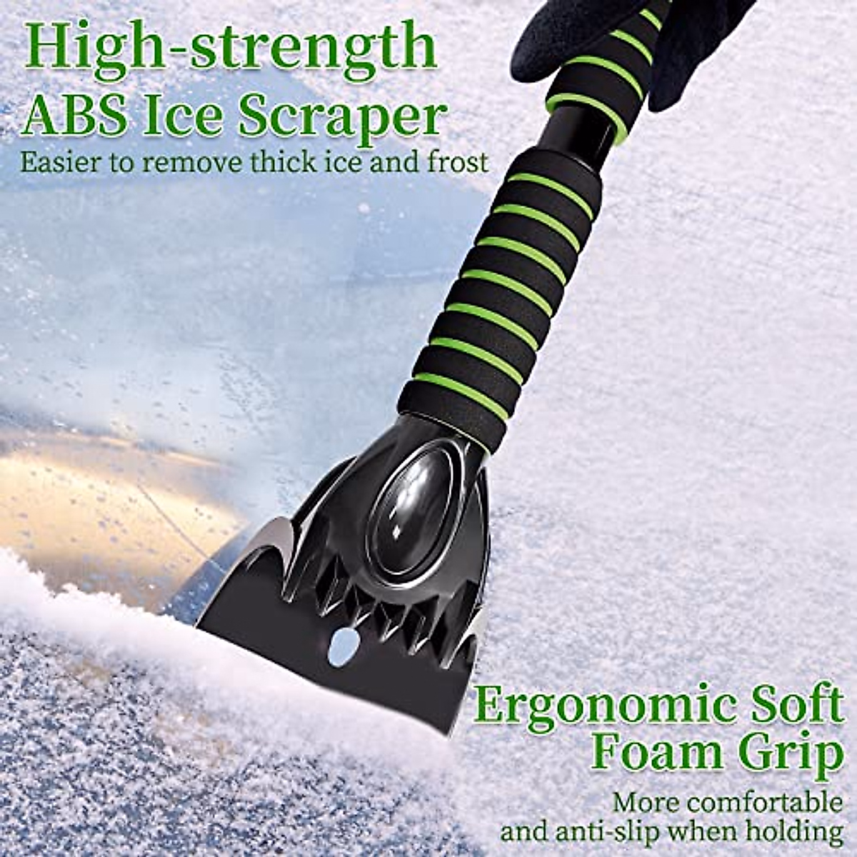 SEAAES 44 Inch Ice Scraper and Snow Brush for Car Windshield, Extendable Snow Removal Brush with Foam Grip for Truck SUV Vehicle Window