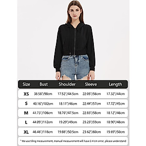 Yimoon Zip Up Hoodie Women Cropped Casual Sweatshirts Workout Long Sleeve Drawstring Hooded Jacket Crop Tops (Black, X-Small)