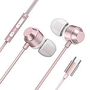 LUYANhapy9 in-Ear Earbuds Wired Earphone,Wired Control Stereo Type-C Earphone Earbuds Sport Headset Sound Noise Isolating with Mic for Mobile Phone Rose Gold One Size