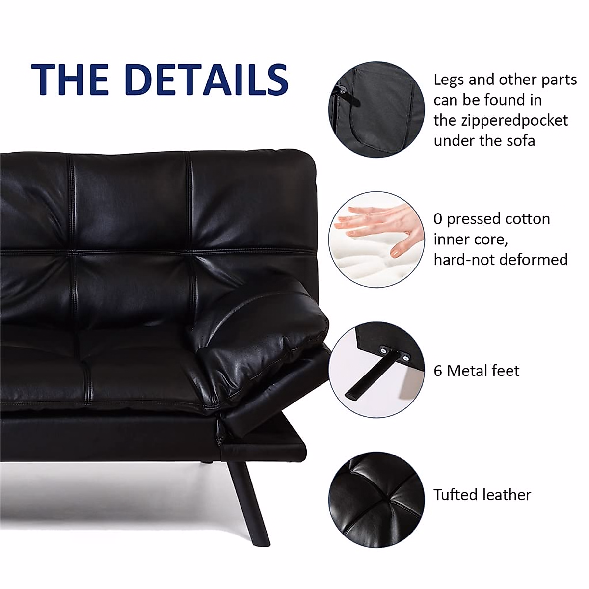 WYKDD Sofa Bed Linen Memory Foam Couch Convertible Love Seat for Compact Living Spaces Offices Apartments