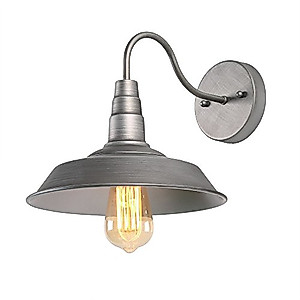 LOG BARN Wall Sconce, Farmhouse Light in Rustic Brushed Pewter Finish, Barn Style Gooseneck Fixture for Headboard, Bedsides, Hallways