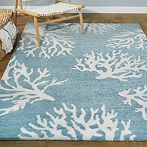Balta Rugs Caistor Coastal Coral Print Area Rug, Light Blue, 7' 10" x 10'