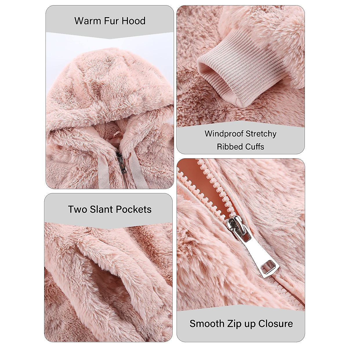 Bellivera Women Faux Fur Coat Spring Clothes Winter The Fluffy Fuzzy Short Shearling Jacket with Hood 1712014 Pink L