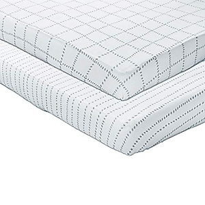 Petit Dreams Crib Sheet Jersey Knit Cotton for Baby Boy Or Baby Girl Fits Standard Size Crib Mattresses, Dotted Stripes & Grid Lines, (Pack of 2)