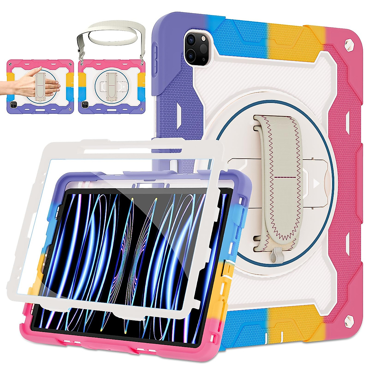 ROISKIN for iPad Pro 12.9 -Inch Case (6th, 5th, 4th & 3rd Gen) with HD Screen Protector, 360 Stand, Hand Strap, Pencil Holder,Shoulder Strap,Rugged Bulky Full Body 12.9 iPad Pro Case