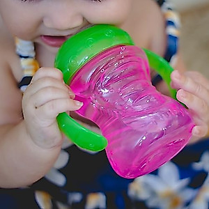 Nuby Plastic 2-Pack Two-Handle No-Spill Super Spout Grip N' Sip Cups, 8 Ounce, Pink and Purple
