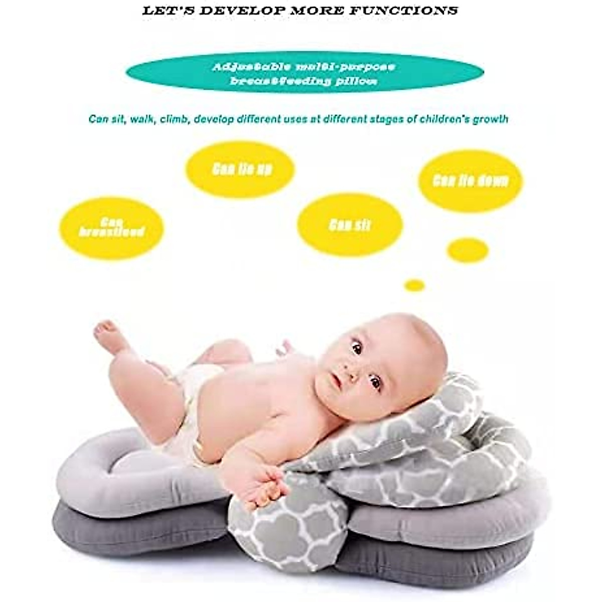 DFD Duoduo Multi-Function Breast Feeding Pillow Maternity Nursing Pillow，Best for Mom,Adjustable Height, Grey