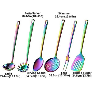 DISHWASHER SAFE Rainbow Titanium Cutlery Knife Set Kitchen Knives Sets Plug Rainbow Titanium Colorful Kitchen Utensils Set Stainless Steel Utensil Set - 6 Cooking Utensils