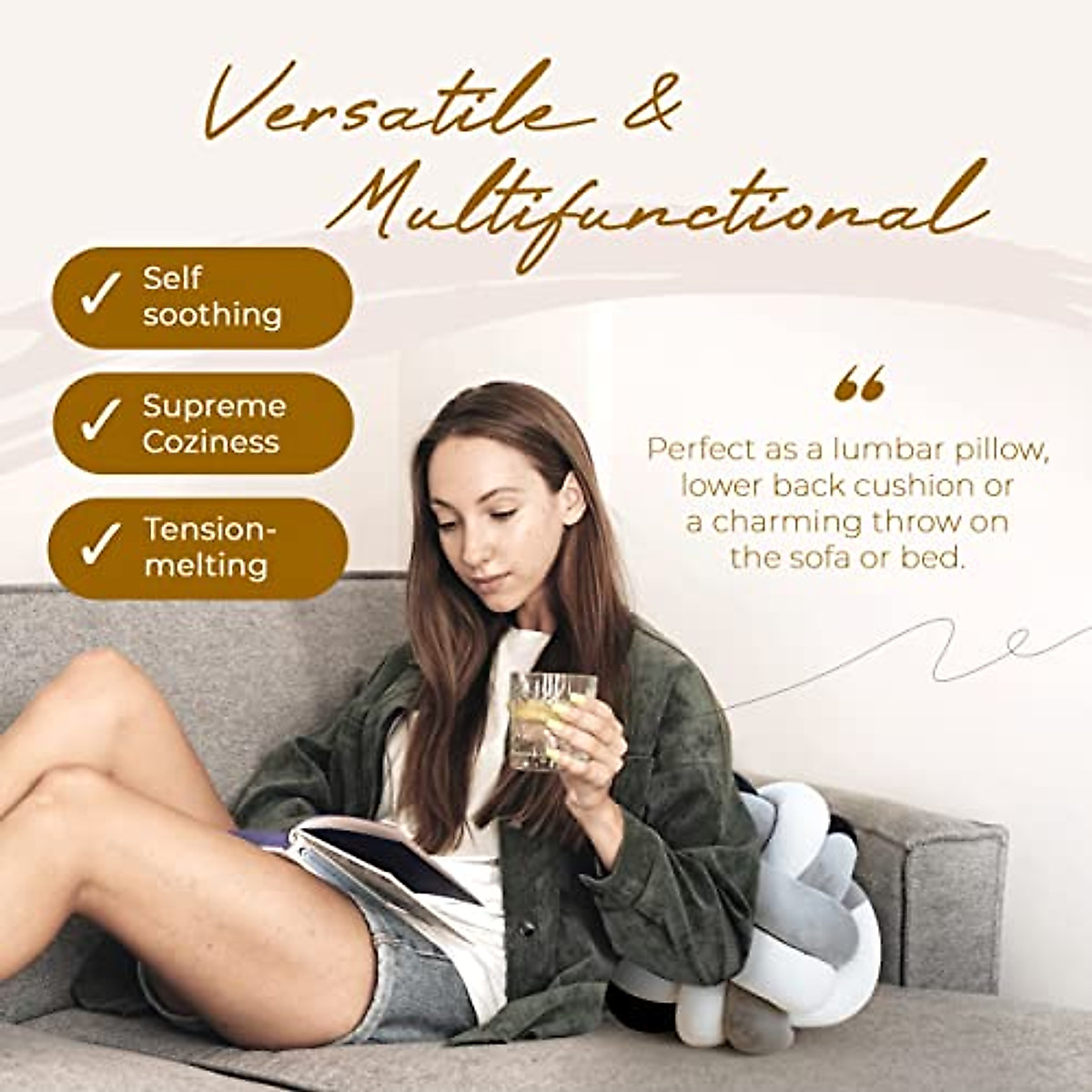 Silkpine Knot Pillow Ball, Knot Pillows Decorative Throw Pillows 12" x 12" Large Plush Knot Cushion - Round Plush Pillows for Bedroom, Couch & Sofa Decor - Handmade Knotted Sphere Pillow