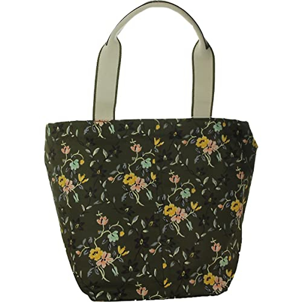 Tory Burch Womens Floral Print Leather Trim Tote Handbag Green Large