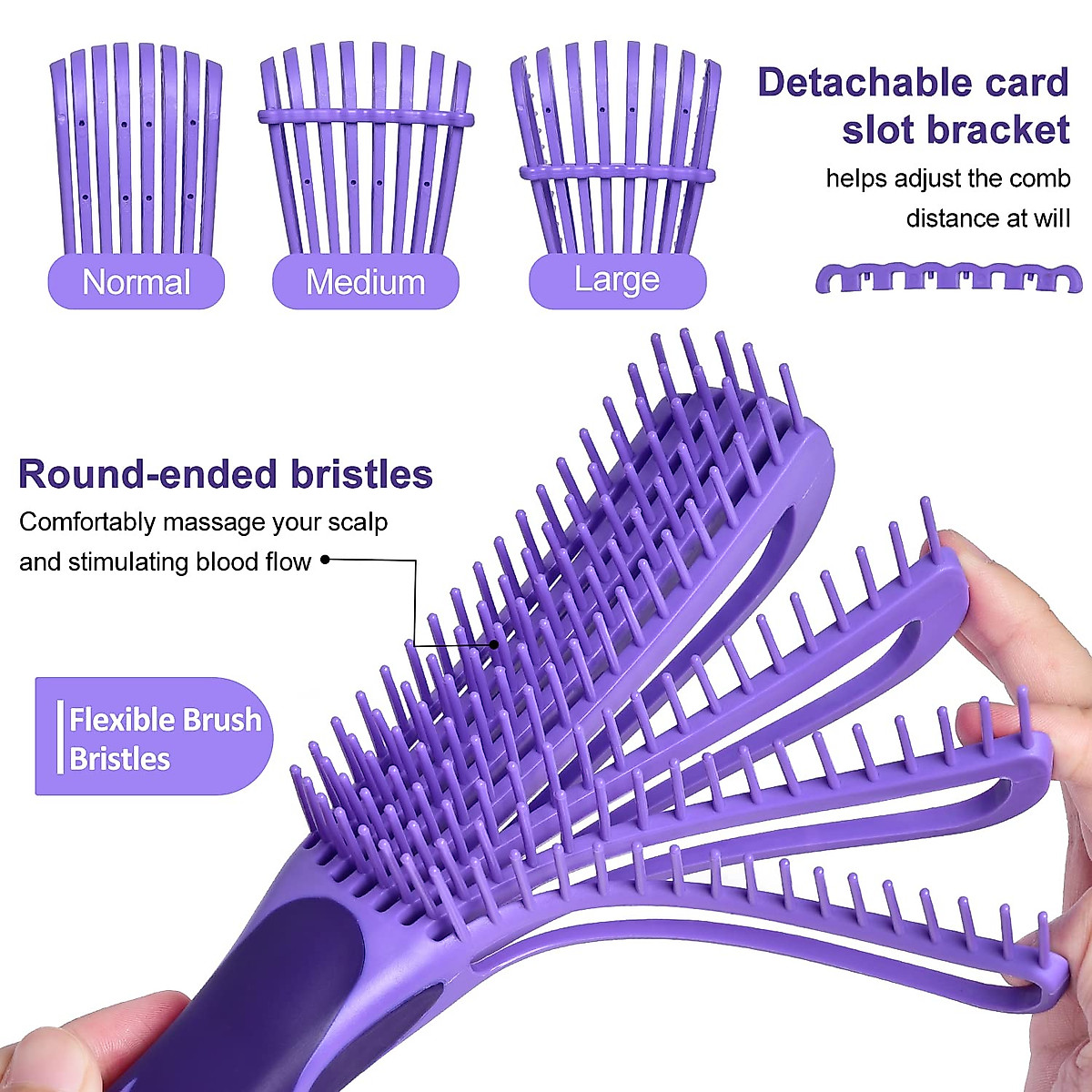 EZ Detangler Brush Set, MORGLES Detangling Hair Brush for Black Natural Hair Wide Tooth Comb with Rat Tail Comb 5PCS Alligator Clips for Men Women Kids(Purple)