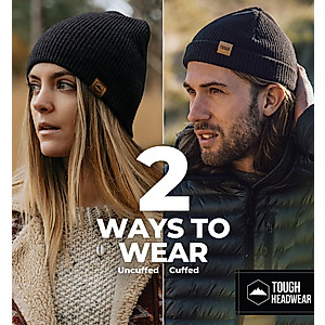 Tough Headwear Beanies for Men & Women - Knit Beanie, Warm & Soft Ribbed Beanie, Daily Knit Hat, Women & Mens Toboggan Hat for Cold Weather Black