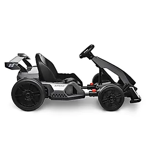 Blitzshark 24V Kids Go Kart 300W Powerful Drift Kart Electric Pedal Kart Outdoor Race Toy, with 2X150W Strong Motor, 7AH Big Battery, Drift/Sports Mode, EVA Tire, Brake Pedal, Length Adjustment, Grey