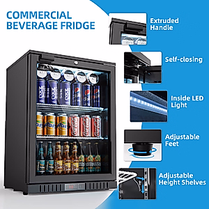 JAE Back Bar Cooler 3.6 cu ft(102 Cans), Low-E Tempered Glass Single door Beverage Refrigerator, Built-in Counter Height Display Cooler, Auto-defrost, Digital Control, Eco-friendly Compressor, ETL