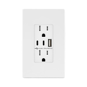 TOPGREENER 4.2A 21W 3-Port Type C USB Outlet, 15 Amp Receptacle Plug, Charging Power Outlet with Dual Type C&A Ports, Screwless Wall Plate Included, UL Listed, TU21542AC2-WSID, White