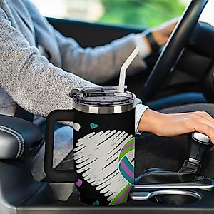 Metastatic Breast Cancer Awareness 3 40 Oz Tumbler with Handle And Straw Lid,Insulated Reusable Stainless Steel Travel Glass Mug 40 Ounces