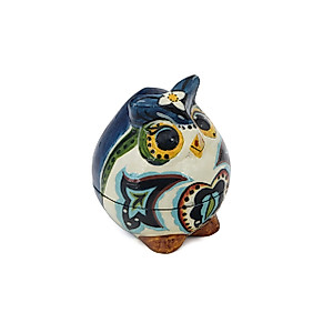Cultural Elements Decorative Wise Owl Paper Mache Keepsake Box in Blue