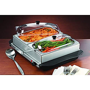 Brentwood 3-Quart 2 Pan Buffet Server and Warming Tray, Brushed Stainless Steel