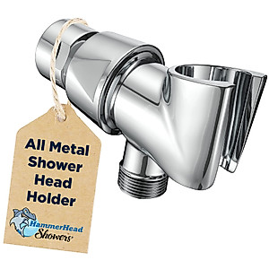 ALL METAL Handheld Shower Head Holder - CHROME - Adjustable Shower Wand Holder with Universal Wall Hook Bracket and Brass Pivot Ball - Hand Held Shower Head Holder - Shower Hose Holder