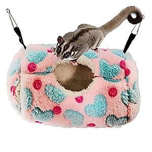 Litewoo Sugar Glider Sleeping Pouch Small Animal Hammock, Hanging Bed Warm Cotton Nest for Rat Hamster Gerbil Sugar Glider Chinchilla Squirrel Guinea Pig (Pink)
