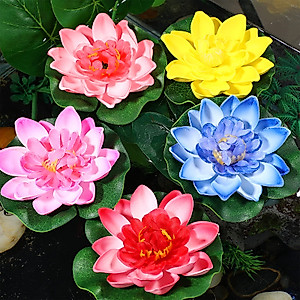 VOSAREA 5PCS Artificial Water Lily Floating Foam Lotus Flowers Decor for Ponds Patio Pond Pool Aquarium Home Garden Wedding Christmas Party Holiday Event