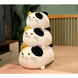 Cute Soft Fat Tabby Cat Kitten Stuffed Animals Cat Kitten Plush Toys Cat Kitten Plushies Throw Pillow Cat Kitten Hugging Cuddly Cat Kitten Doll Pillow Gift for Kids and Lovers (White, 14-Inch)