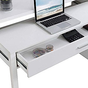 Convenience Concepts Newport JB Console/Sliding Desk with Drawer and Riser, White