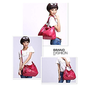Vintage Leather Hobo Bags Top Handle Tote Handbags Cross body Shoulder Purse for Women (Hot pink)