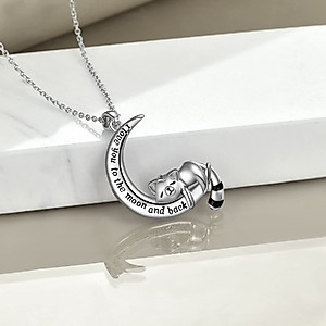 ONEFINITY Red Panda Necklace Gifts Sterling Silver Moon Red Panda Pendant Necklaces Cute Red Panda Jewelry for Women