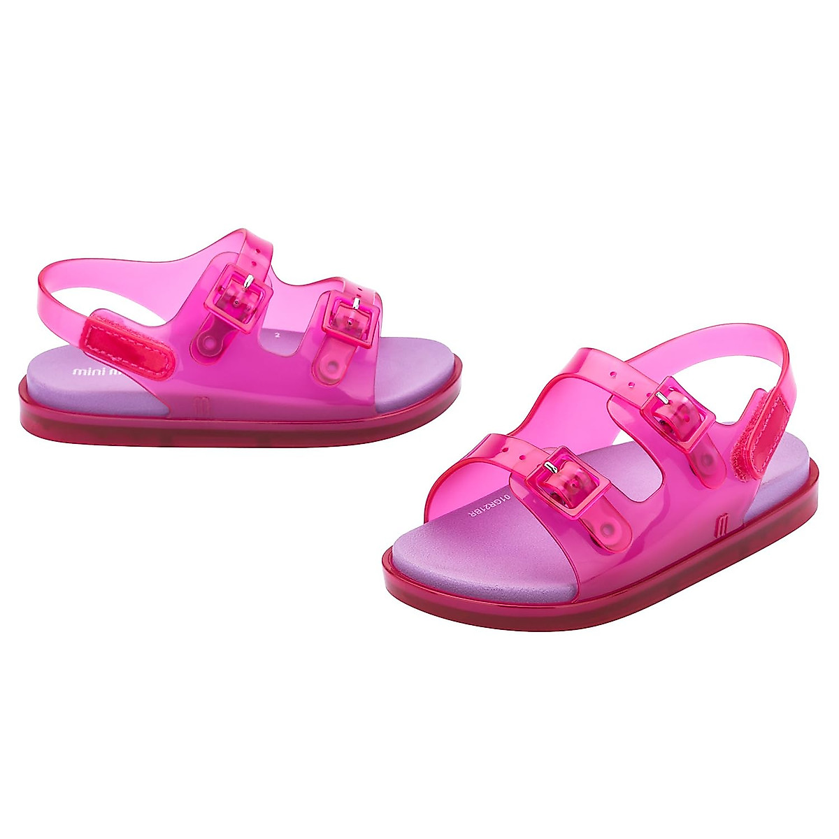mini melissa Wide Jelly Sandal for Babies/Toddler - Soft, Flexible Summer Jelly Shoes for Toddler Girls with Double Straps, Adjustable Buckles and Hook & Loop Rear Fastener, Pink/Lilac, 8