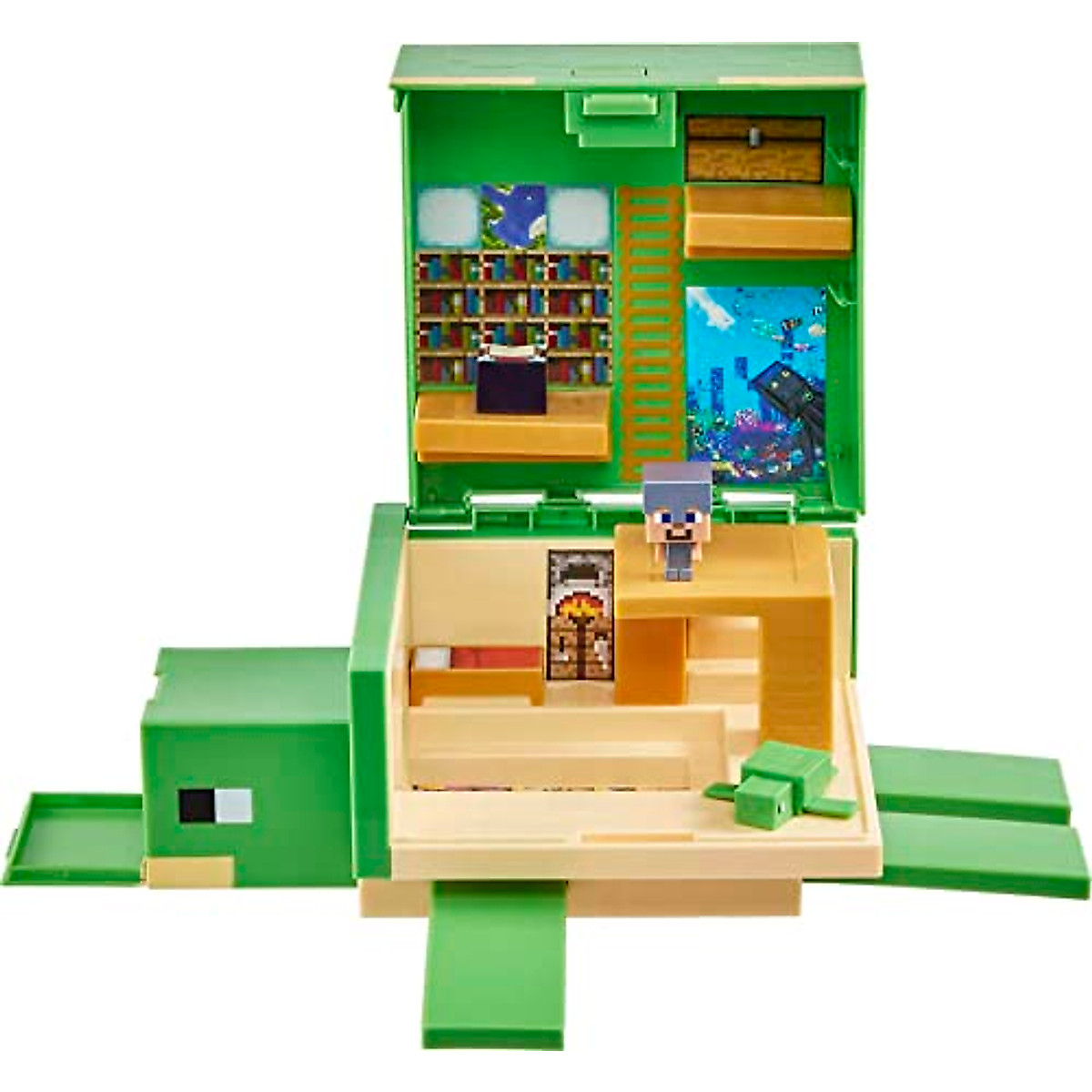 Minecraft Transforming Turtle Hideout, Authentic Pixelated Video-Game Role Play, Electronic, Action Toy to Create, Explore and Survive, Steve, Turtle, Collectible Gift for Fans Age 6 Years and Older