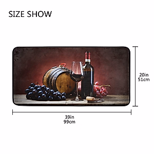 Red Wine Glass Grapes Kitchen Rug Romantic Floor Comfort Mats Bath Rugs Entryway Welcome Non Slip Area Rug for Bedroom Living Room Doormats Home Decor 39" X 20"