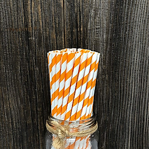 Striped Paper Straws - Party Supply - Orange and White - 7.75 Inches - 50 Pack - Outside the Box Papers Brand
