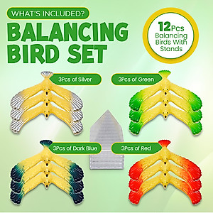 SENSORY4U Balancing Bird Set - One Dozen Party Pack Balance Birds - School Treasure Box or Party Favors Gifts for Kids - Physics Game Fine Motor Skills Toys.
