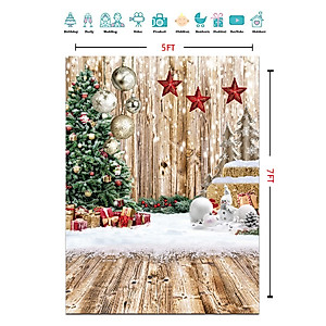 CYLYH 5x7FT Rustic Wood Snow Backdrop for Christmas Party & Family Gathering