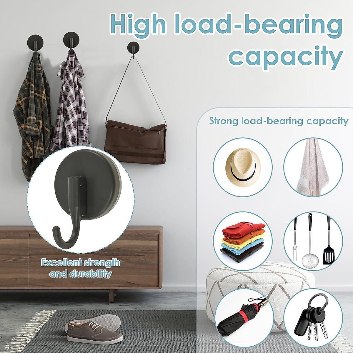 6 Pcs Suction Cup Hooks for Shower, Heavy Duty Vacuum Shower Hooks for Inside Shower, Removable Suction Cup Hanger for Wall, Window, Glass, Mirror, Tile, Hold up to 11 Pounds