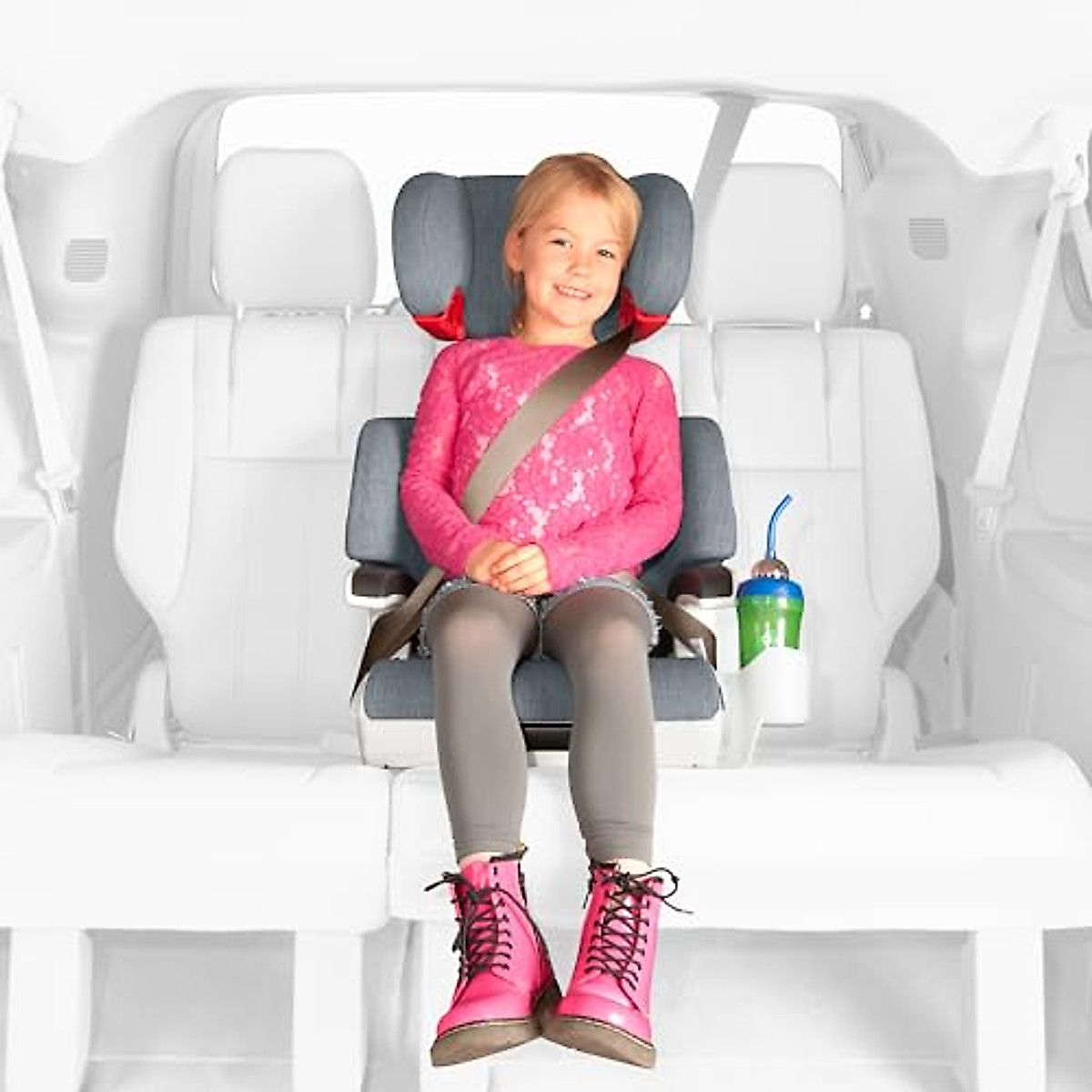 Clek Oobr High Back Booster Seat with Adjustable Headrest, Reclining Design, Latch System, and Retardant-Free Fabric, Snowberry