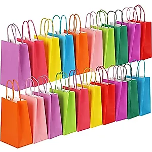 TOMNK 40pcs Paper Party Favor Bags with Handles Bulk 10 Colors Wrapped Treat Gift Craft Bags for Christmas Day, Baby's Birthday, Wedding, Party Supplies