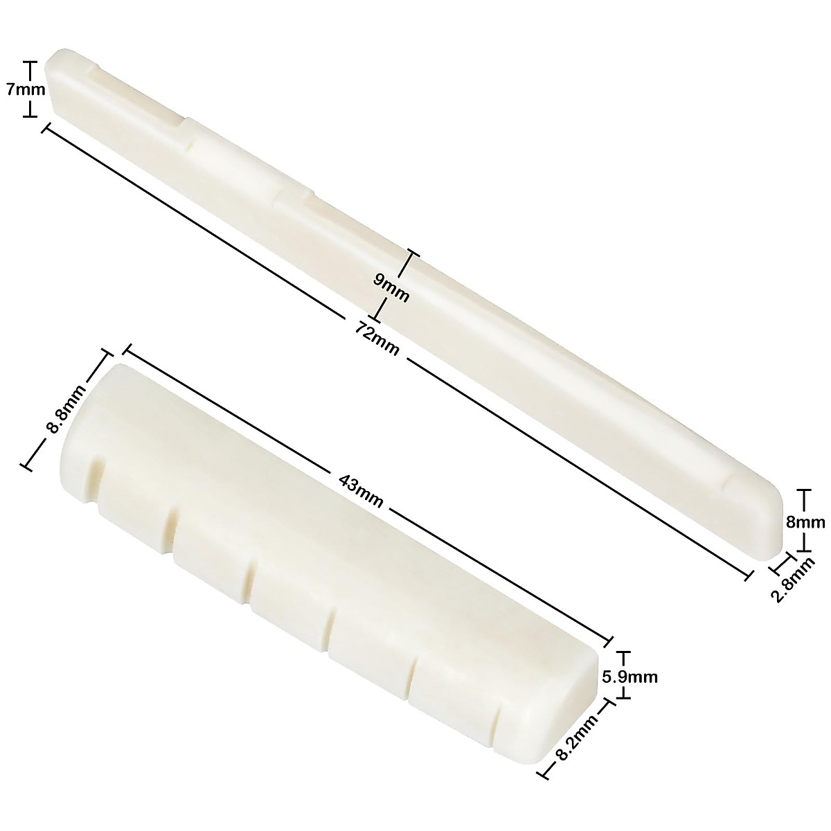 Blisstime 6 String Acoustic Guitar Bone Bridge Saddle and Nut and 6pcs Rosewood Guitar Bridge Pins