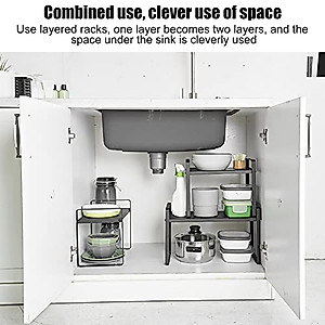 Expandable Cabinet Organizer Under Sink Storage Shelf Flexible Kitchen Cupboard Organizer Multifuncitonal Counter Pantry Storage Organization, Black