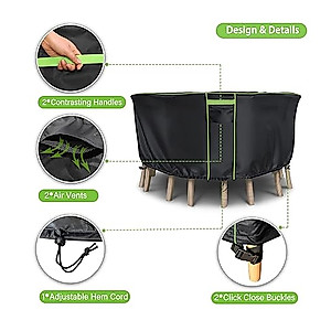 Round Patio Furniture Covers, 100% Waterproof Outdoor Table Chair Set Covers, 600D Heavy Duty Patio Furniture Covers, Anti-Fading, UV Resistant, 62" Dia x 28" H, Black